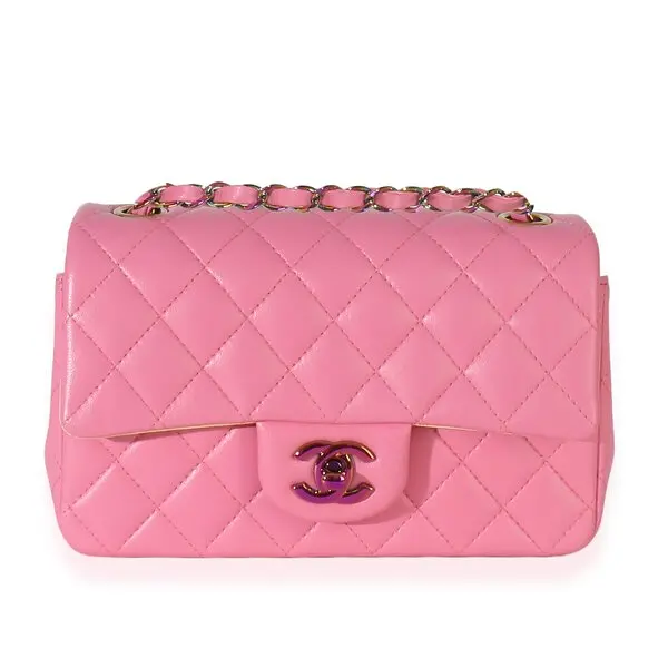 Chanel Quilted Lambskin Rectangular Flap Bag - Pink