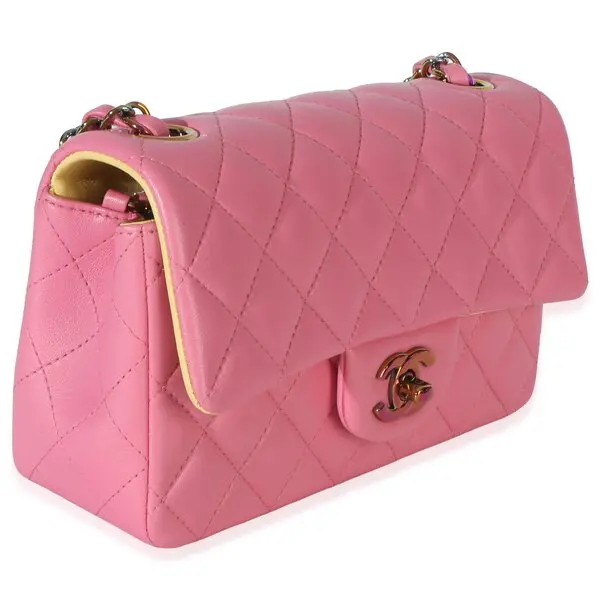 Chanel Quilted Lambskin Rectangular Flap Bag - Pink