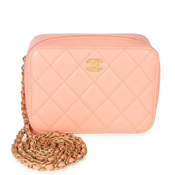 Chanel Coral Quilted Lambskin Pearl Crush Camera Vanity Case - Pink