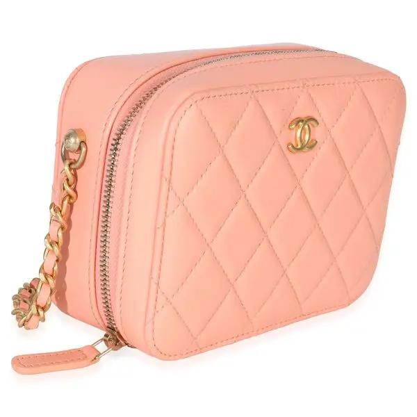 Chanel Coral Quilted Lambskin Pearl Crush Camera Vanity Case