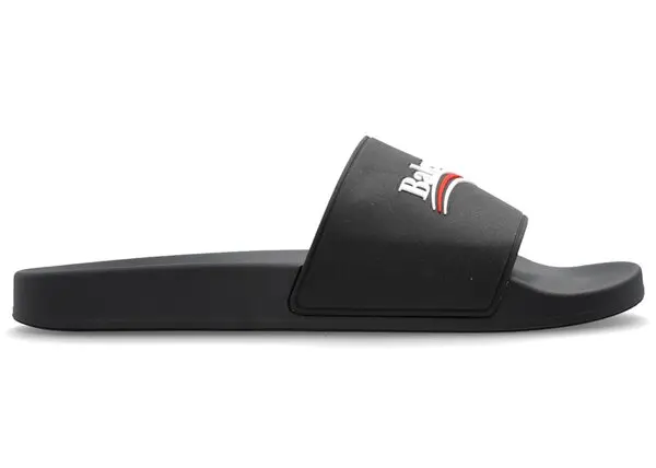 Balenciaga Pool Slide With Political Campaign Logo Detail - Black