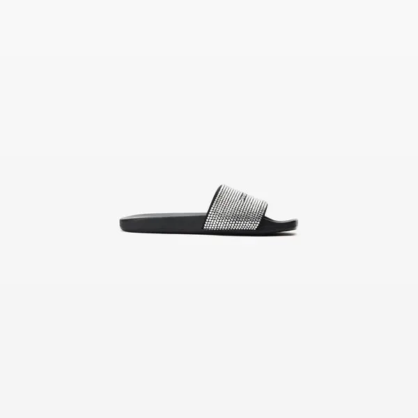 Alexander Wang Embellished Crystal Pool Slide Sandals - Black/silver