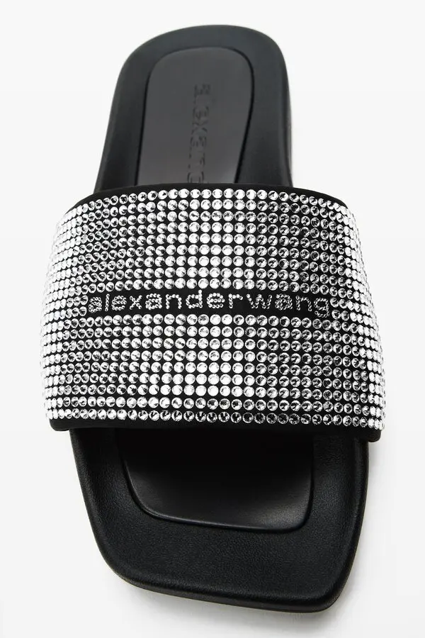 Alexander Wang Crystal Hotfix Pool Slide - Black/silver