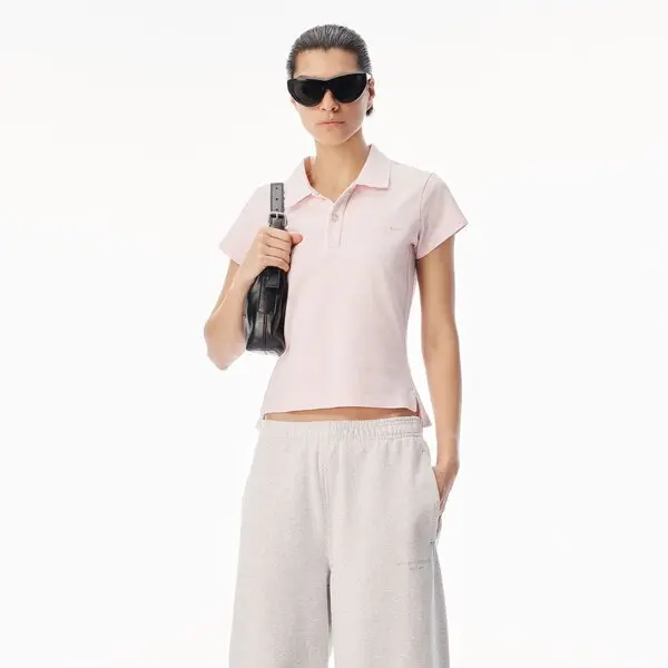 Alexander Wang Crystal Embellished Polo Tee - Light Pink