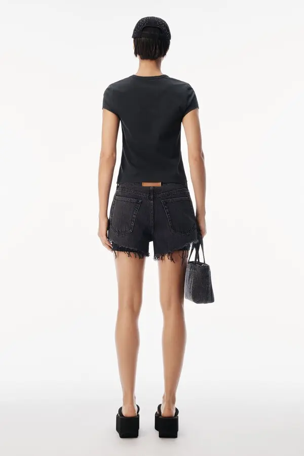 Alexander Wang Fitted Crystal Hotfix Logo T-shirt - Washed Black