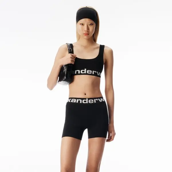 Alexander Wang Logo Elastic Scoop Neck Bra Top - Black