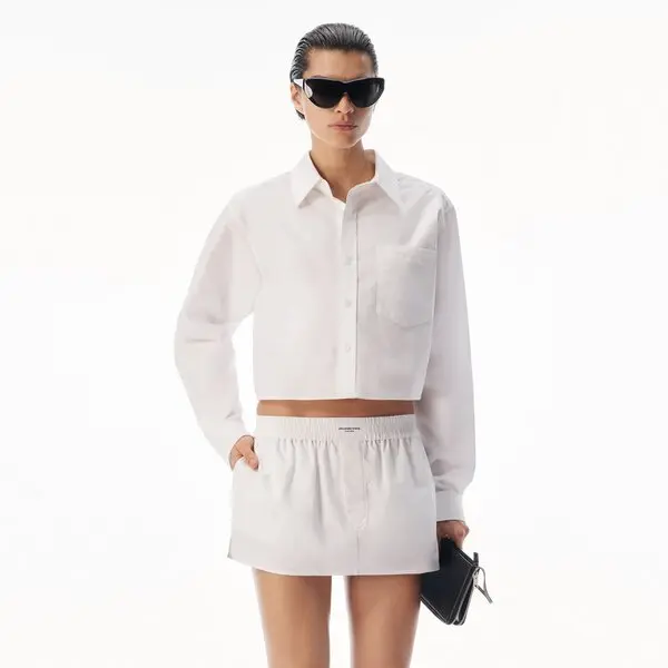 Alexander Wang Cropped Embroidered Logo Shirt - White