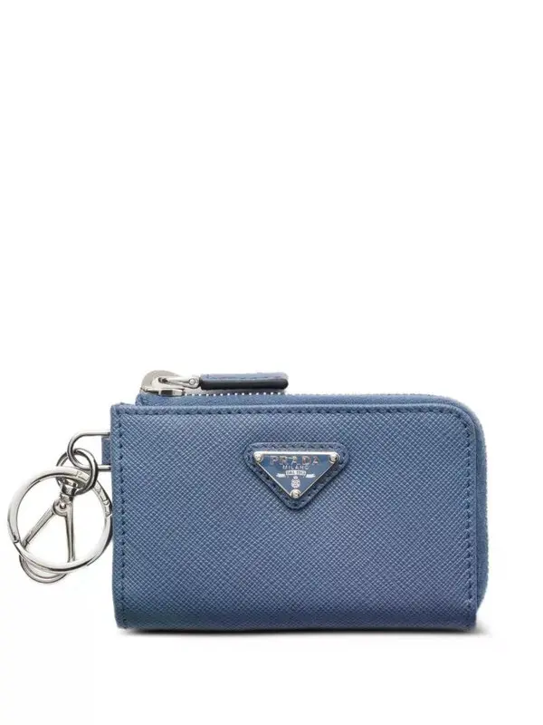 Prada Saffiano Leather Mini Pouch With Keychain - Blue