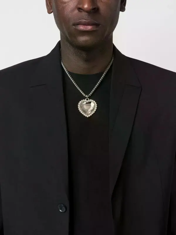 Vetements Crystal Embellished Heart Necklace - Silver