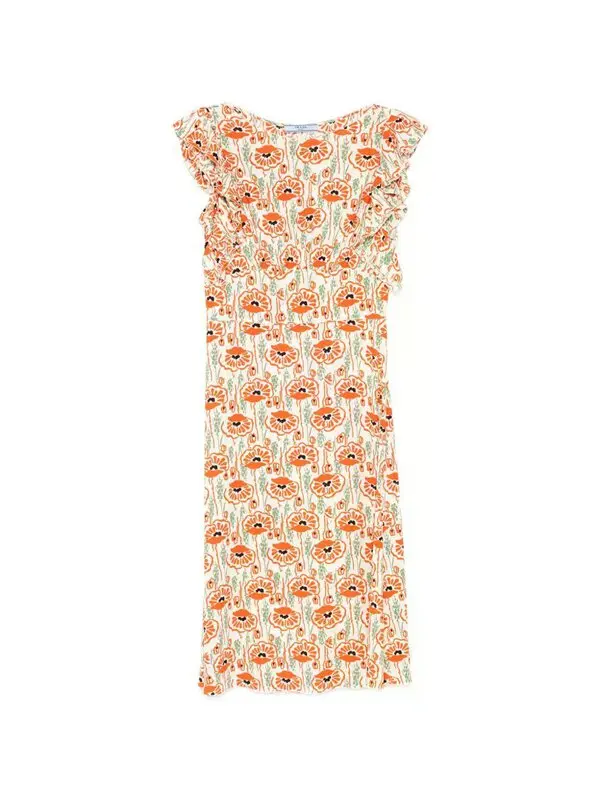 Prada Floral Print Ruffled Dress