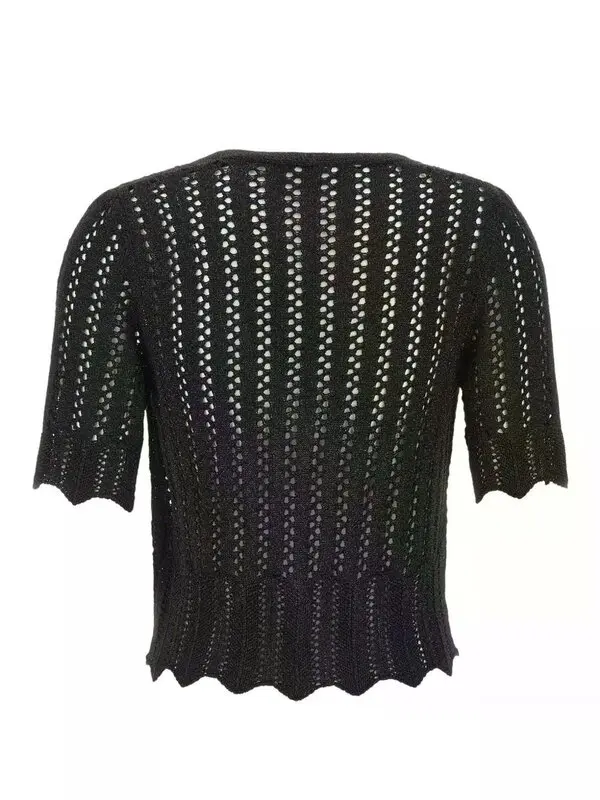 KAOS Openwork Knit Scalloped-edge Cropped Cardigan - Black