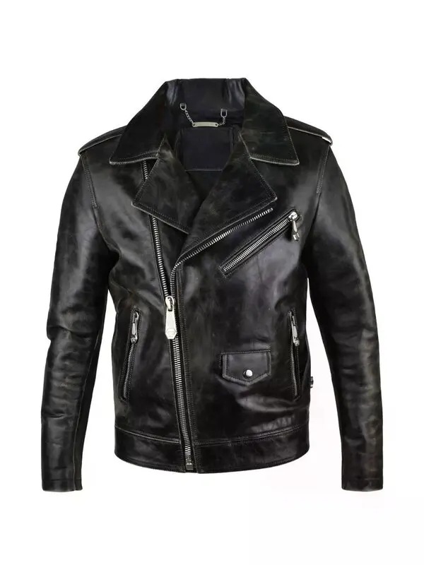 Philipp Plein Leather Biker Jacket - Black