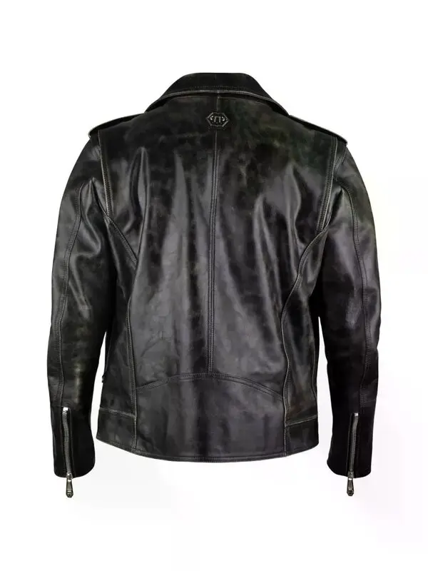 Philipp Plein Leather Biker Jacket - Black