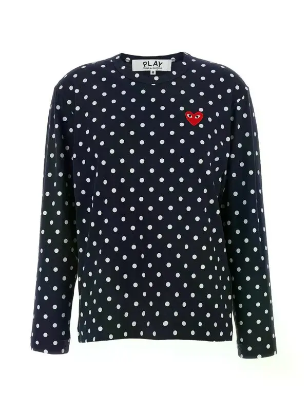 Play Comme Des Garcon Polka Dot Heart Patch Long Sleeve T-shirt - Blue