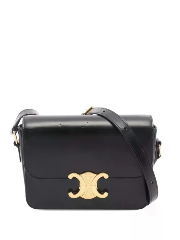 Celine Shiny Calfskin Triomphe Crossbody Bag - Black