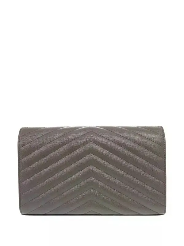 Saint Laurent Grain De Poudre Matelassé Chevron Classic Cassandre Chain Wallet Crossbody Bag - Brown