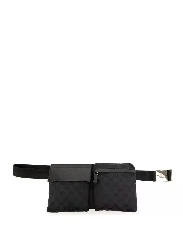 Gucci Gg Canvas Double Pocket Belt Bag - Black
