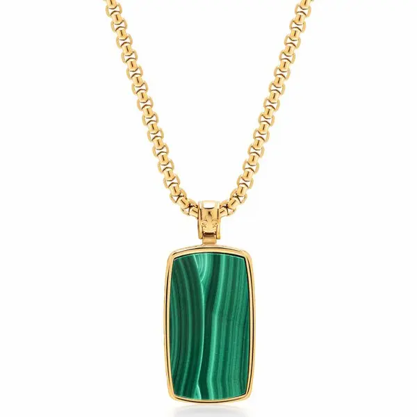 NIALAYA JEWELRY Gold And Malachite Dog Tag Necklace - Gold/green