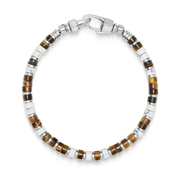 NIALAYA JEWELRY White Howlite And Tiger's Eye Beaded Bracelet - Brown/white