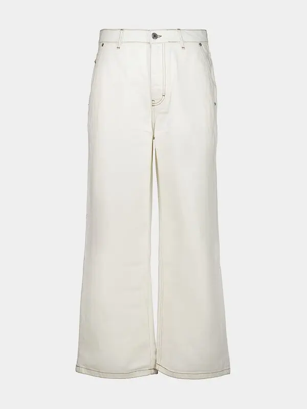 AMI Paris Wide Leg Denim Trousers - Cream