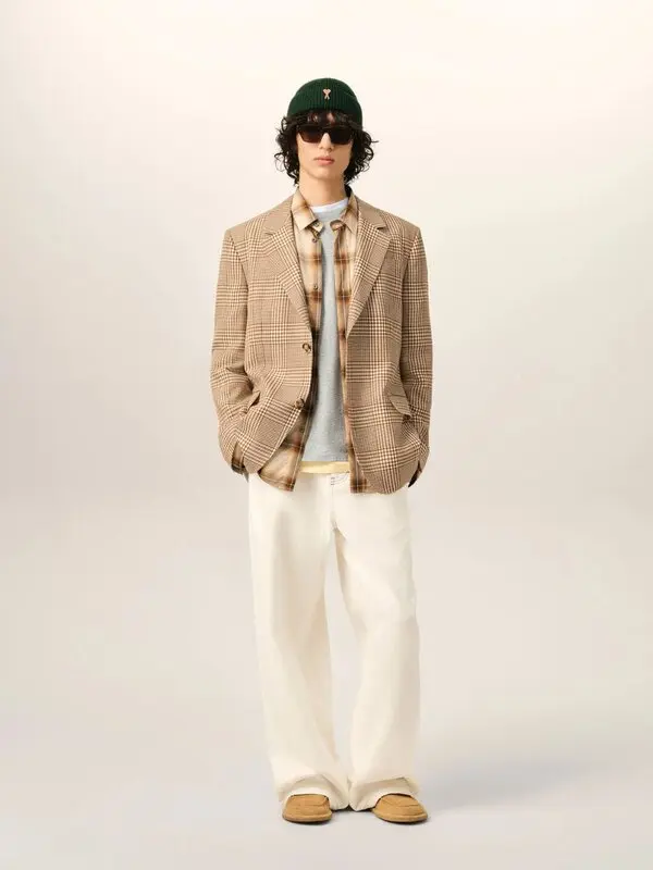 AMI Paris Wide Leg Denim Trousers - Cream