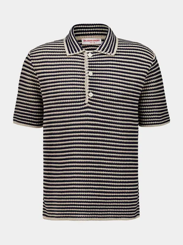 Orlebar Brown Night Iris Lowry Stripe Crochet Polo - Blue