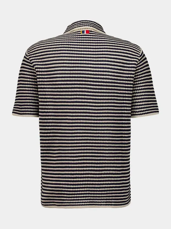 Orlebar Brown Night Iris Lowry Stripe Crochet Polo - Blue