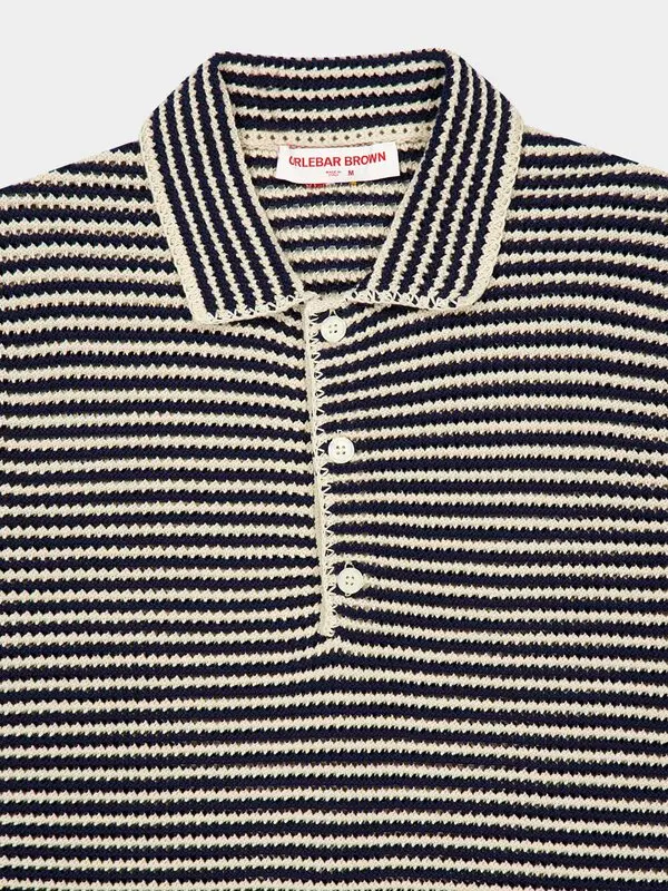 Orlebar Brown Night Iris Lowry Stripe Crochet Polo - Blue