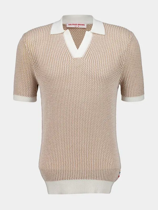 Orlebar Brown Biscuit Horton Chevron Crochet Polo - Beige