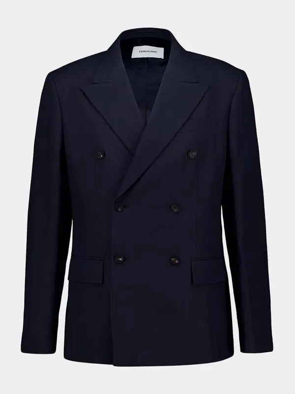 FERRAGAMO Navy Double-breasted Blazer