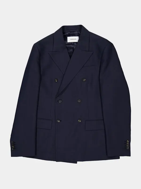 FERRAGAMO Navy Double-breasted Blazer