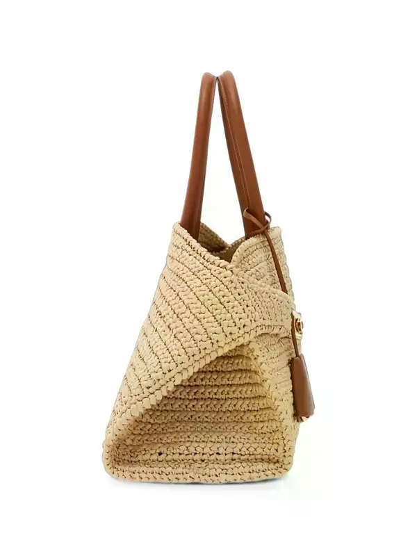 FERRAGAMO Hug Handbag In Raffia And Calfskin - Neutrals