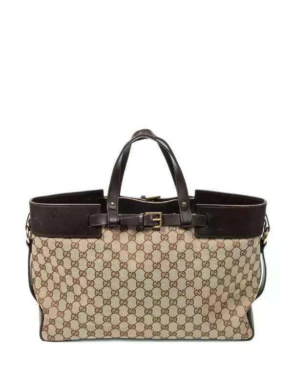 Gucci Gg Supreme Buckled Tote Bag - Neutrals