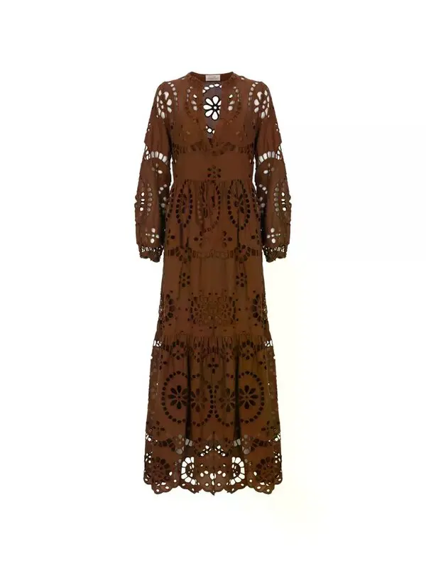 MC2 SAINT BARTH Sylvia Broderie Anglaise Maxi Dress - Brown