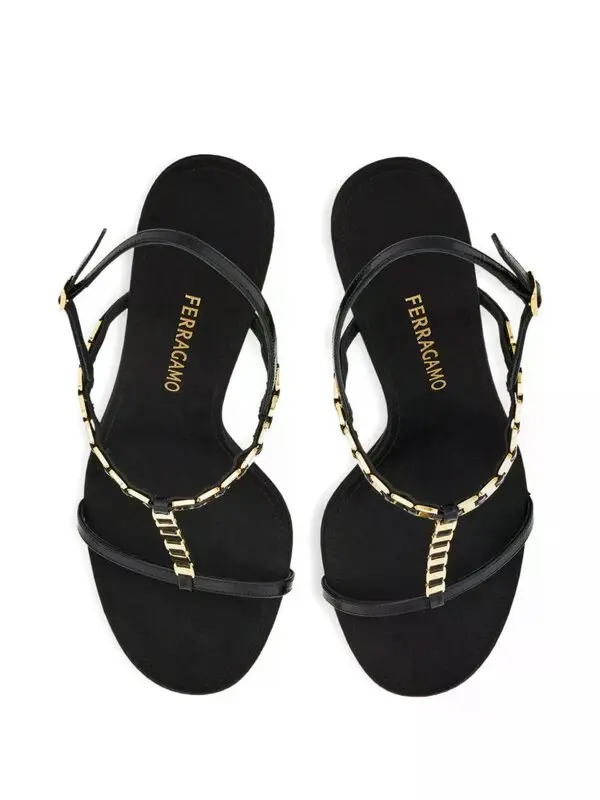FERRAGAMO Vara Chain T-strap Sandals - Black