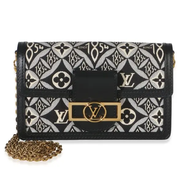 LOUIS VUITTON Blue Jacquard Since 1854 Dauphine Chain Wallet - Black