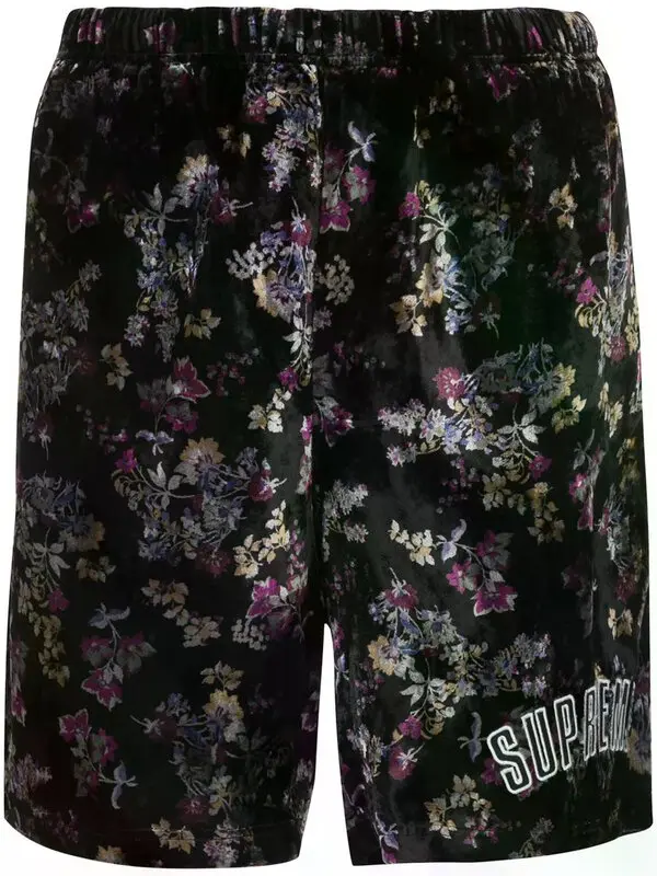 Supreme Velour Floral Print Shorts - Black