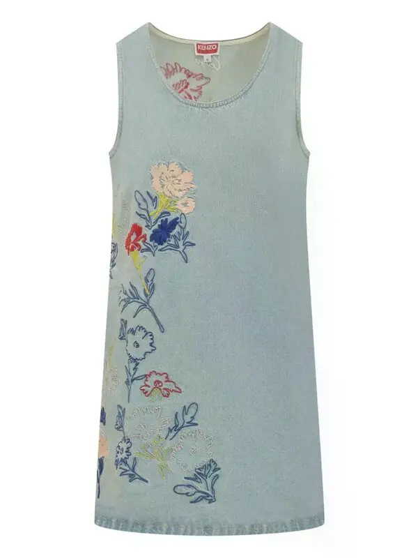 Kenzo Floral Embroidered Mini Dress - Blue