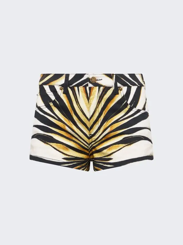 Roberto Cavalli Ray Of Gold Printed Denim Shorts Giallo - Yellow
