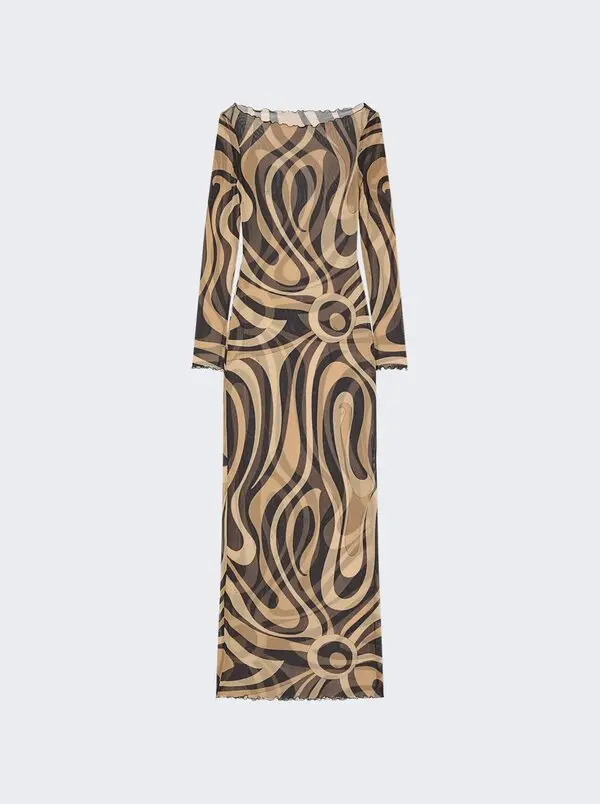 Emilio Pucci Marmo Print Sheer Tulle Dress Beige And Black - Multi