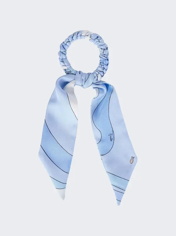 Emilio Pucci Marmo Printed Silk Hair Tie - Light  Blue