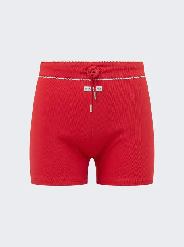 MARINE SERRE Light Ribbed Jersey Drawstring Waist Mini Shorts - Red