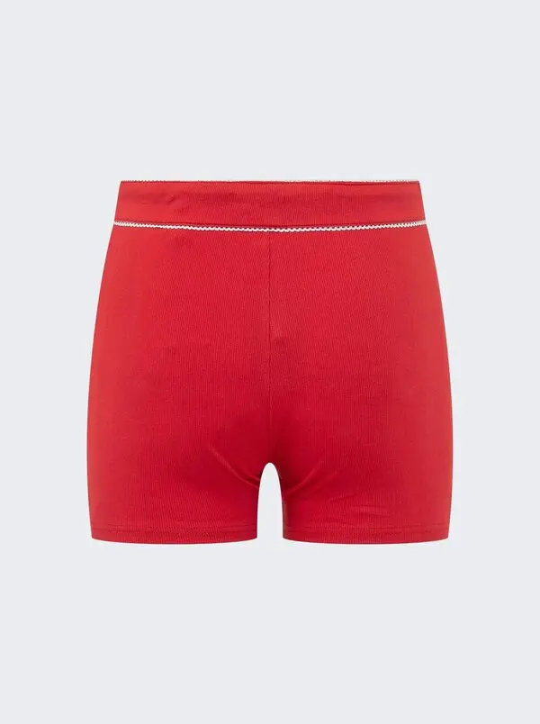 MARINE SERRE Light Ribbed Jersey Drawstring Waist Mini Shorts - Red