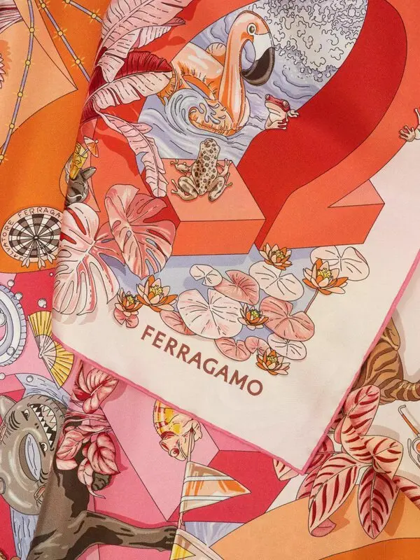 FERRAGAMO Jungle Party Print Silk Scarf