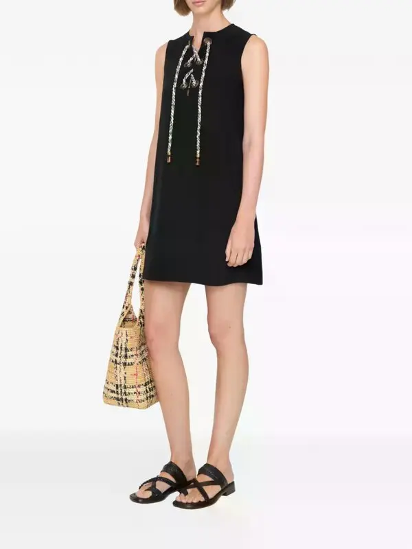 Burberry Cady A-line Mini Dress With Check Lace-up Detail