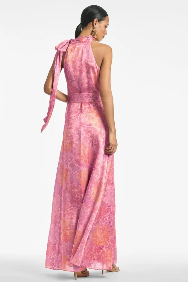 Sachin & Babi Diana Printed Crinkle Georgette Gown - Pastel Sunset Hydrangea