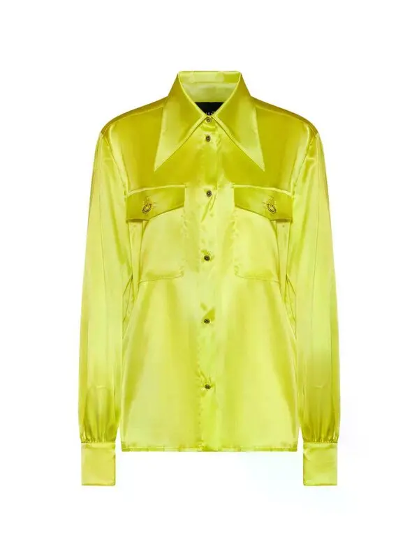 John Richmond Satin Shirt With Flap Pockets - Yellow
