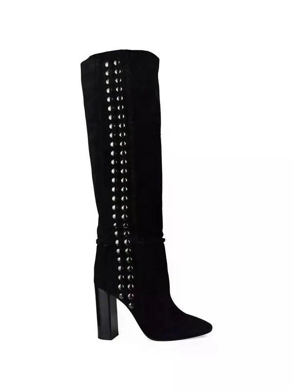 Saint Laurent Braided Suede Boots With Stud Embellishments - Black