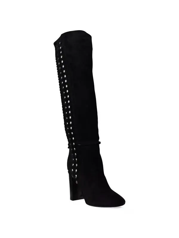 Saint Laurent Braided Suede Boots With Stud Embellishments