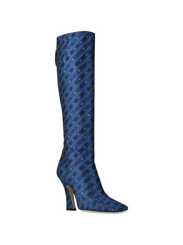 Fendi Diagonal Embroidery Zip Boots - Blue